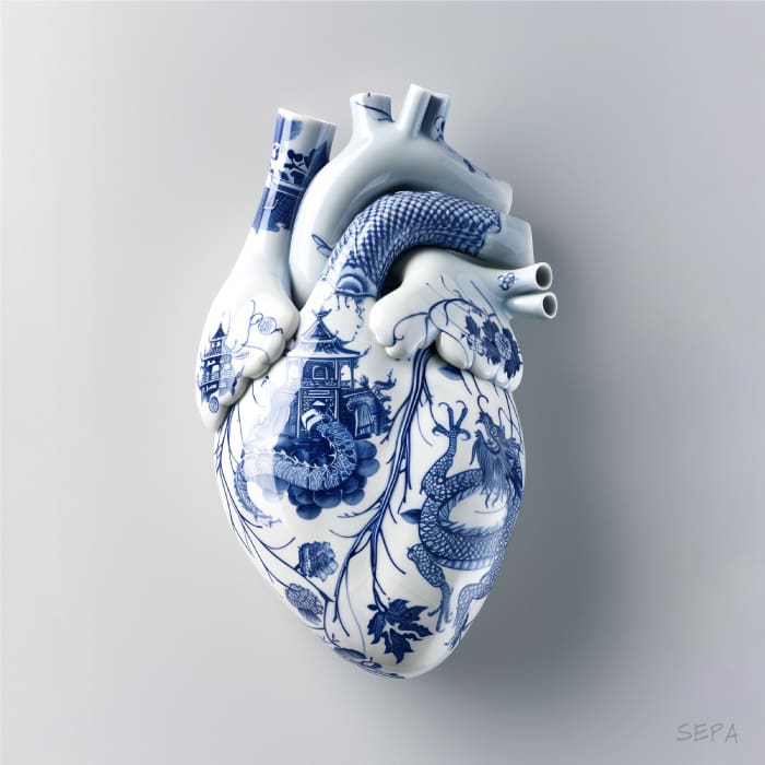 Heart Chinese Porcelain - PikPoket. Mini Prints, Enamel Pins + More